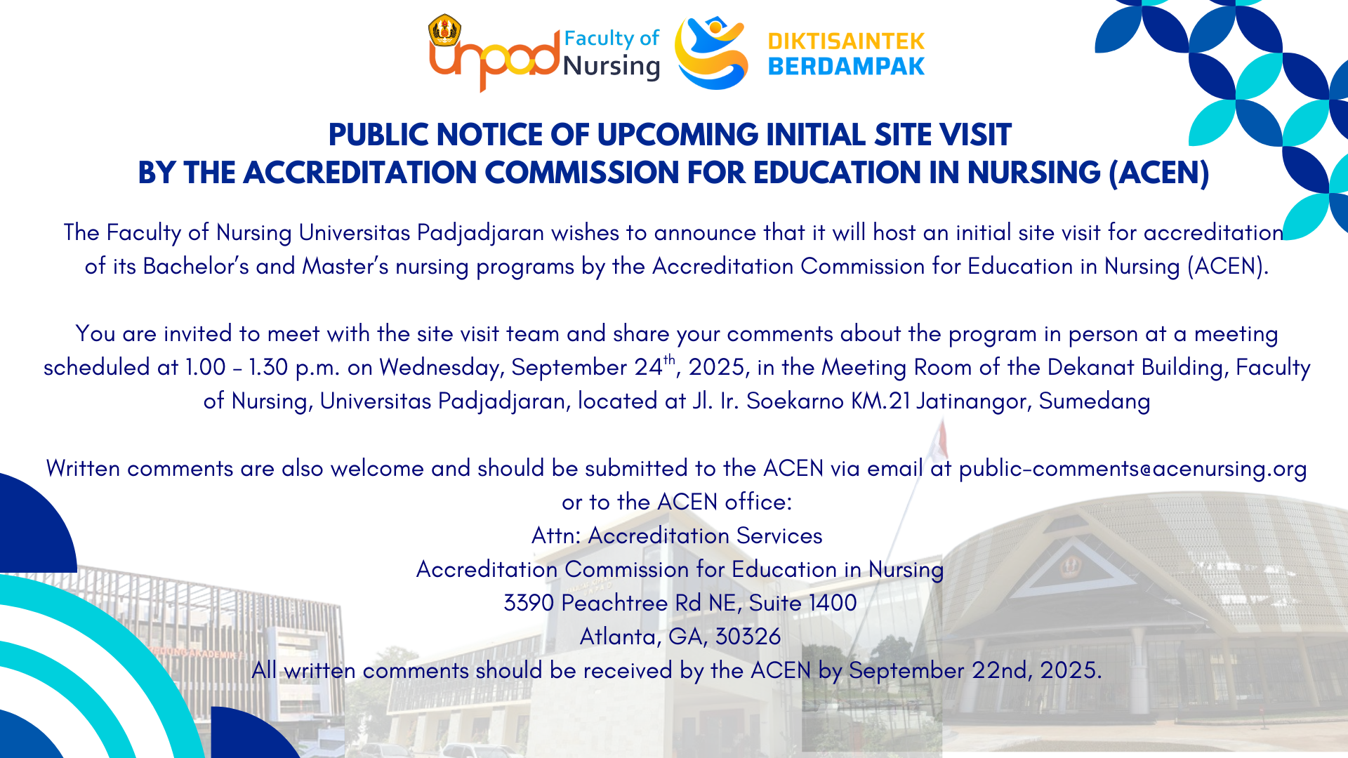 PUBLIC NOTICE OF UPCOMING INITIAL SITE VISIT BY THE ACCREDITATION ...